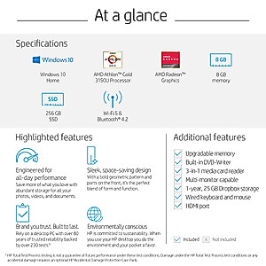 HP Slim Desktop, AMD Athlon Gold 3150U, 8GB RAM, 256 GB SSD, Windows 10 (S01-aF0020, Black) (Renewed)