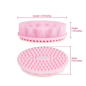 HEETA 2 Pack Body Brush for Wet Dry Brushing, Silicone Body Scrubber for Gentle Exfoliating on Softer Glowing Skin, Massage with Silicone Loofah Bath Brush, Shower Brush for Women Men (Pink & Green)