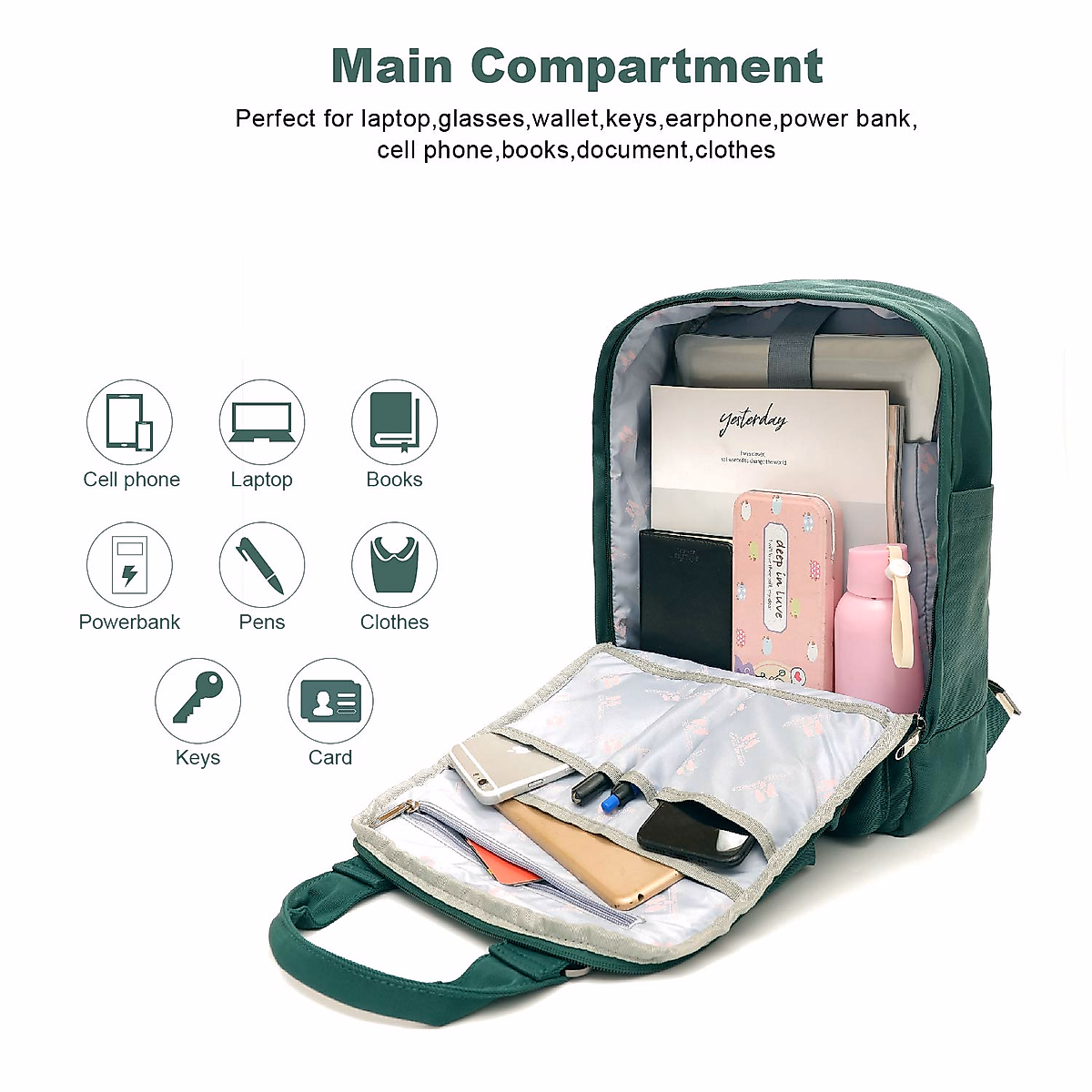 AO ALI VICTORY Laptop Backpack 15.6 Inch for Women Men Teacher Backpacks Nurse Bag Anti Theft Travel Back Pack Large College Bookbag (Medium, Olive Green)