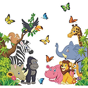 Safari Nursery Decor, Jungle Theme Wall Stickers for Baby Room Giraffe Lion Zebra Elephant Vinyl Wall Stickers for Kids Bedroom Daycare Classroom Playroom and Kids Room Wall Decor (B)