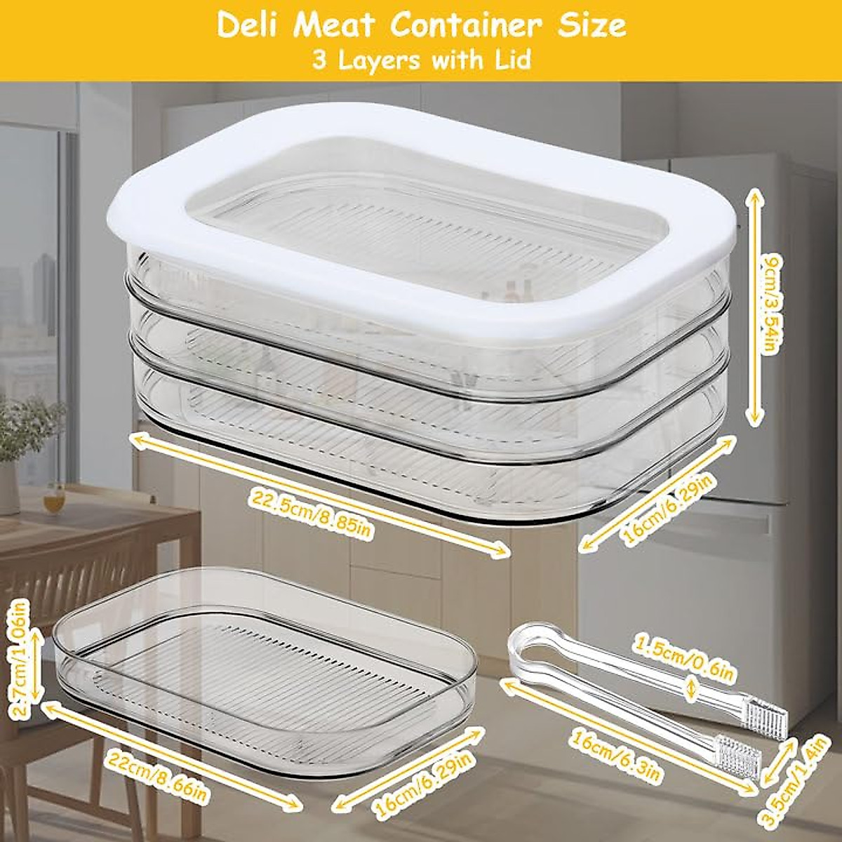 TOWEBOORY 3 Pcs Deli Meat Container for Fridge,Stackable Bacon Lunch Meat Container for Refrigerator,Food Storage Boxes with Lid for Cold Cuts, Salami,for Fridge Airtight Deli Holder