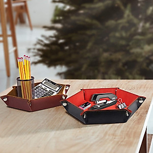 K.T. Fancy Dice Tray 6 Pieces Folding D&D Dice Tray Dice Holder Storage Box for Rolling Dice Games Metal Dice Rolling Tray PU Leather and Velvet