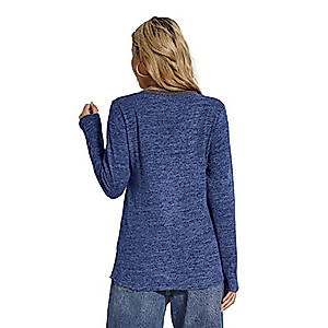Grace's Secret Womens Sweaters Lightweight Soft Warm Sweatshirt Long Sleeve V Neck Shirts with Pockets,Navy,XXL