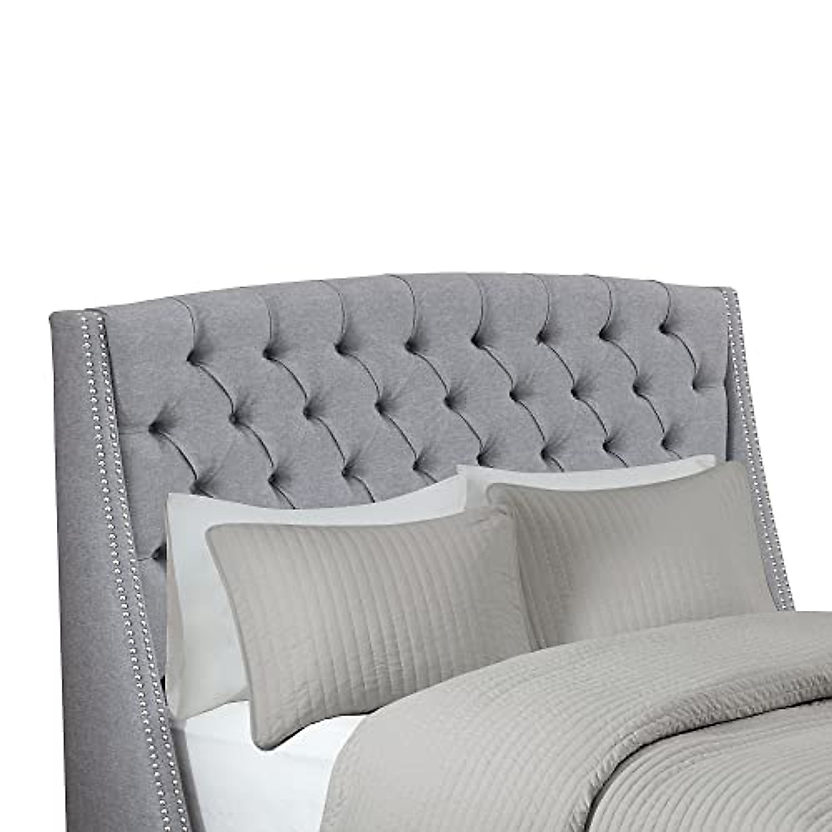 Madison Park Harper Upholstered Nail Head Trim Wingback Button Tufted Headboard Modern Contemporary Metal Legs Padded Bedroom Décor Accent, King Grey