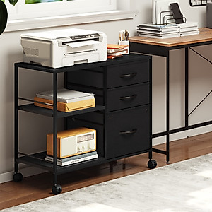 YITAHOME 3 Drawer Lateral Filing Cabinet, Mobile Printer Stand with Open Storage Shelf, Fabric File Cabinet for Home Office, Rolling File Cabinet Fits A4/Letter Size, Black