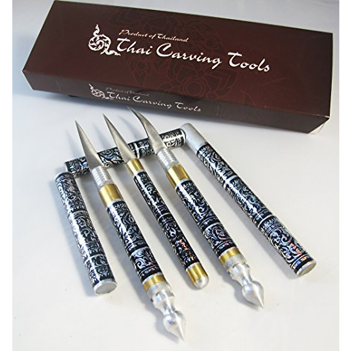 SET 3 THAI FRUIT AND SOAP CARVING KNIFE KNIVES BRASS HANDMADE BLACK COLOR