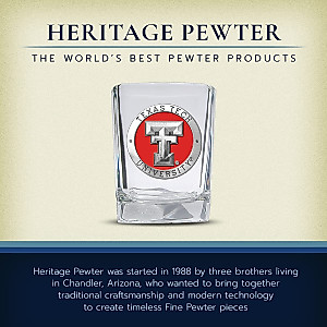 Heritage Pewter Texas Tech Square Shot Glass | Hand-Sculpted 1.5 Ounce Shot Glass | Intricately Crafted Metal Pewter Alma Mater Inlay
