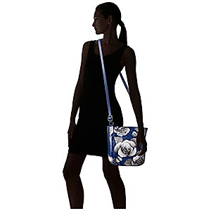 Anna by Anuschka Women's Anuschka Women s Genuine Leather Medium Crossbody Handbag Hand Painted Exterior Romantic Rose Bl, Romantic Rose Blue, One Size US