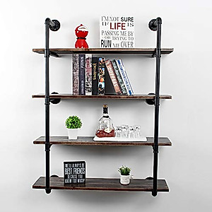 Weven 36" Industrial Pipe Bookshelf Wall Mounted,4 Tier Rustic Floating Shelves,Farmhouse Kitchen Bar Shelving,Home Decor Book Shelves,DIY Bookcase,Hanging Wall Shelves,Black