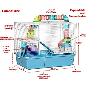 Large Deluxe 3-Tiers Hamster Gerbil Mouse Mice Habitat House Critters Cage with Complete Set of Accessories Expandable and Customizable
