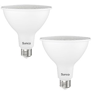 Sunco 2 Pack 1800 Lumens Outdoor LED Flood Light Waterproof PAR38 LED Bulb, Dimmable, 15W=150W, 5000K Daylight, E26 Base, UL Listed