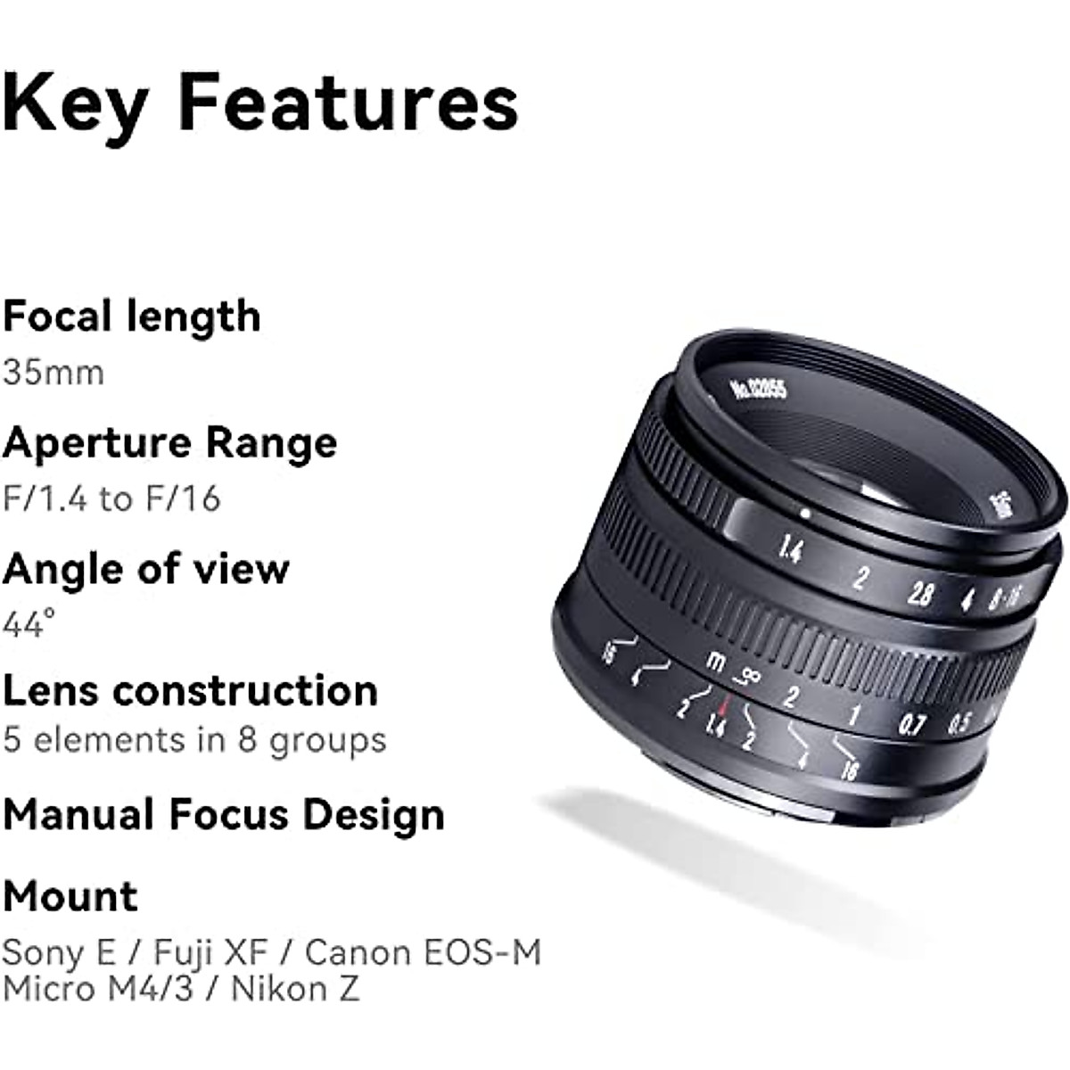 7artisans 35mm F1.4 Mark II APS-C Manual Focus Fixed Lens Large Aperture Compatible with Olympus and Panasonic MFT M4/3 Mount Cameras