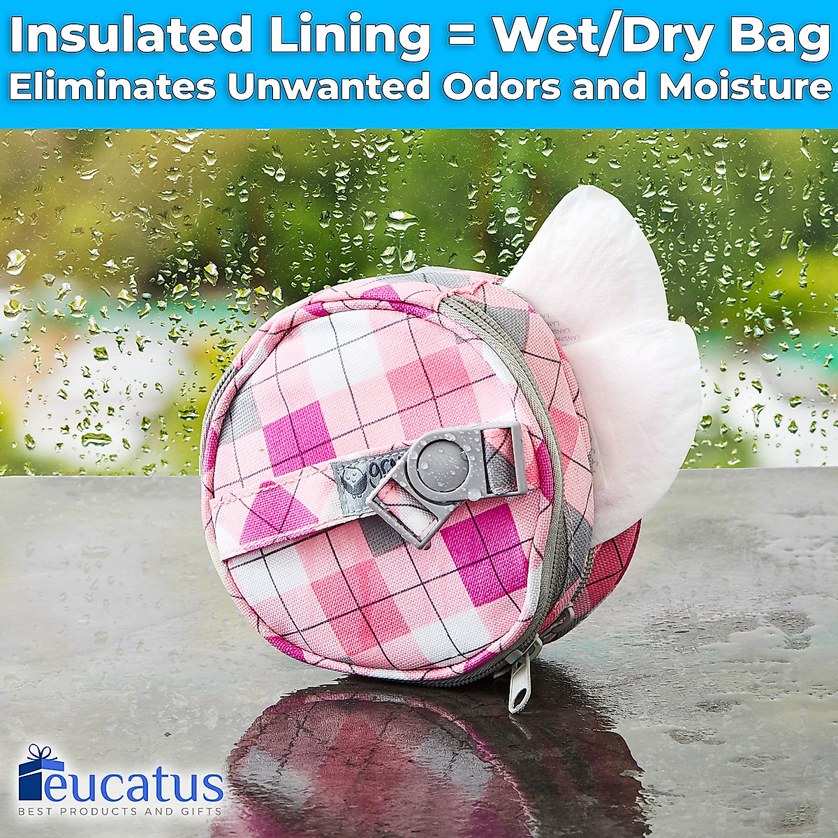 Expandable, 2 Pocket Green Plaid Travel Bag With Strap. Insulated, Waterproof Liner for Odor Control. Wet/Dry Compartments Hold Breast Pads, Diapers, Tampons, Sanitary Napkins, Personal Hygiene Items