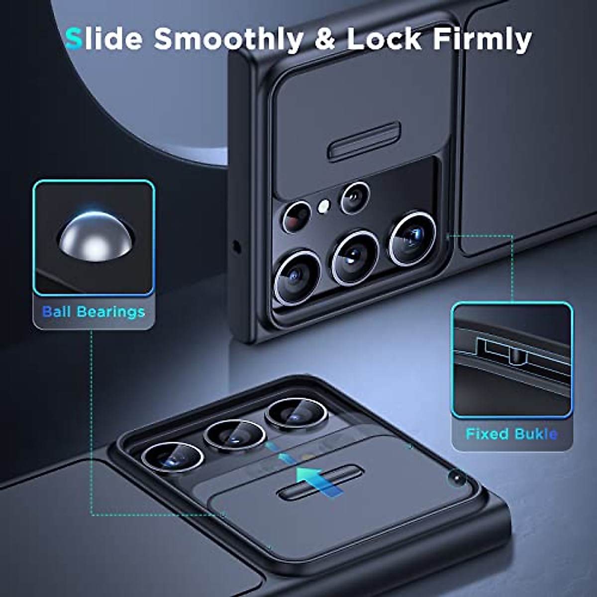 Simtect for Samsung Galaxy S23 Ultra Case with Camera Cover, [Military Drop Protection] [Snug Touch], Slim Protective Hard Back and Soft Edge Phone Case for Galaxy S23 Ultra Case 6.8 Inch- Black