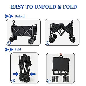 koity Heavy Duty 250 Lbs Capacity Collapsible Wagon with Cargo net, Outdoor Folding Camping Utility Cart, Adjustable Rolling Carts, All Terrain Sports Beach Wagon cart with Wheels Foldable