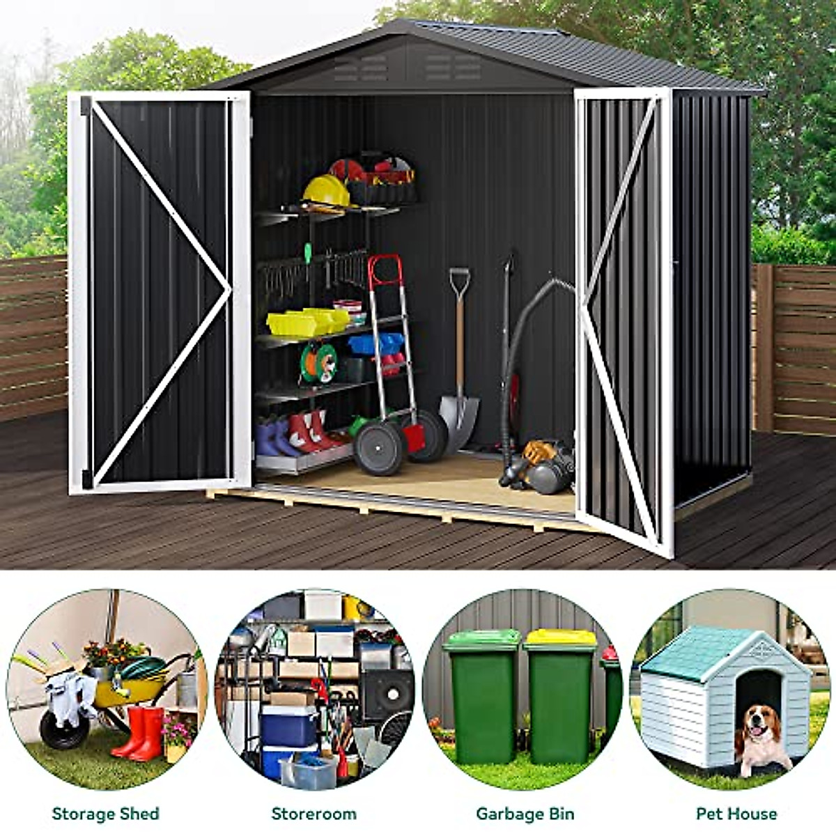 DWVO 6 x 4FT Outdoor Storage Shed, Large Metal Tool Sheds, Heavy Duty Storage House with Lockable Doors & Air Vent for Backyard Patio Lawn to Store Bike, Tool, Lawnmower, Waterproof, Black