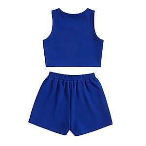 Verdusa Girl's 2 Piece Tracksuit Sets Workout Crop Tank Top and Short Sets Blue 11-12Y