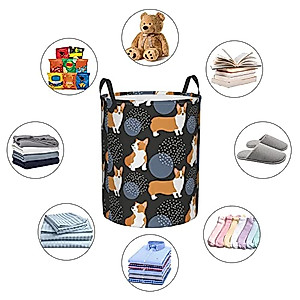 FeHuew Corgi Pattern Cartoon Puppy Dot Collapsible Laundry Basket with Handle Waterproof Fabric Hamper Laundry Storage Baskets Organizer Large Bins for Dirty Clothes,toys,Bathroom