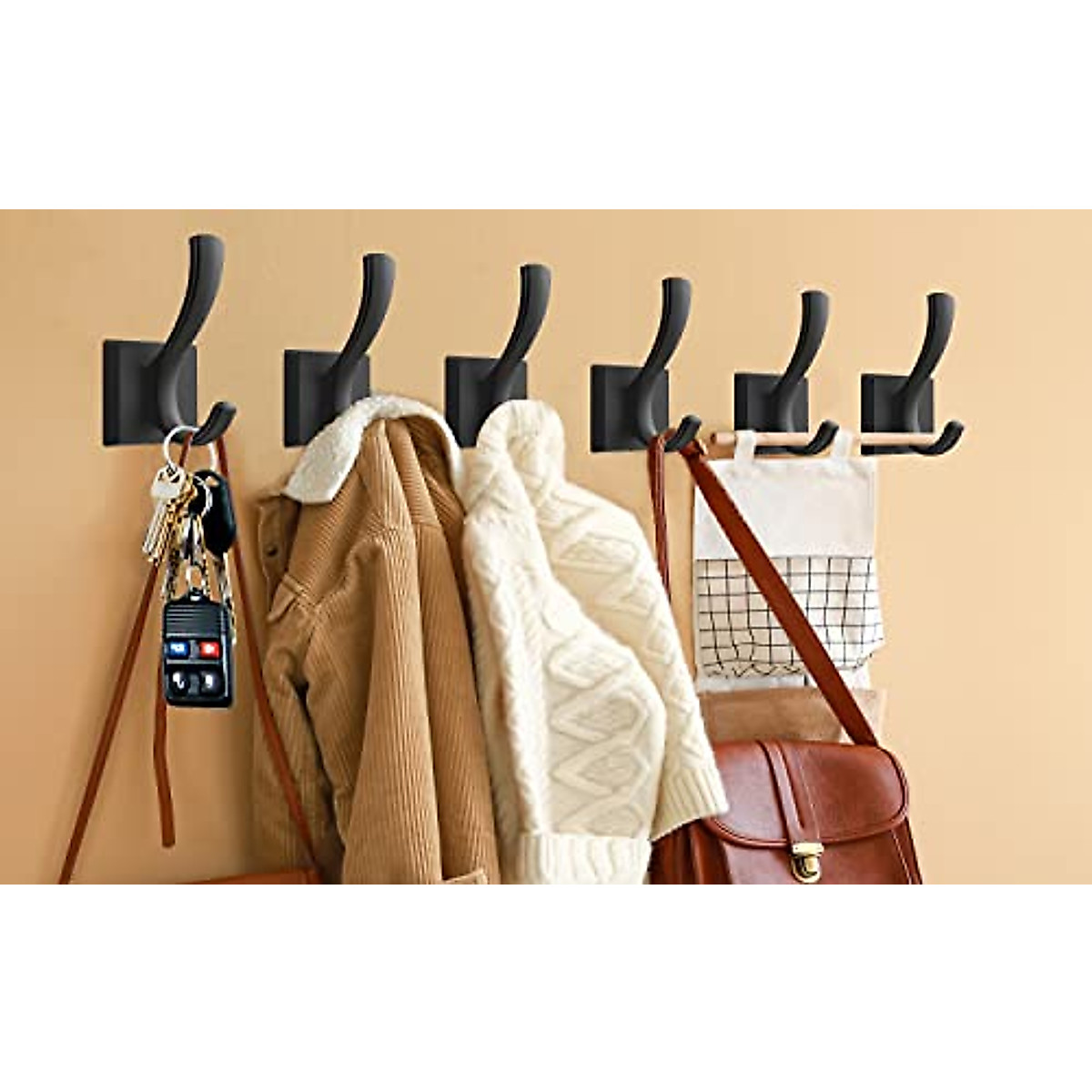 TOFIIGREM Black Wall Hooks Towel Hook, Bath Robe Hooks Heavy Duty Thick Coat Hooks, Wall Mount Hooks Bathroom Kitchen Garage Hooks for Hanging Key Robe Hat Backpack(6 Pack, Black)