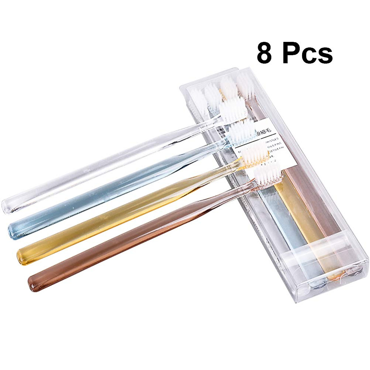 Artibetter Toothbrush Soft Bristle Clear Plastic Crystal Handle Small Head Toothbrush Travel Portable, 8pcs