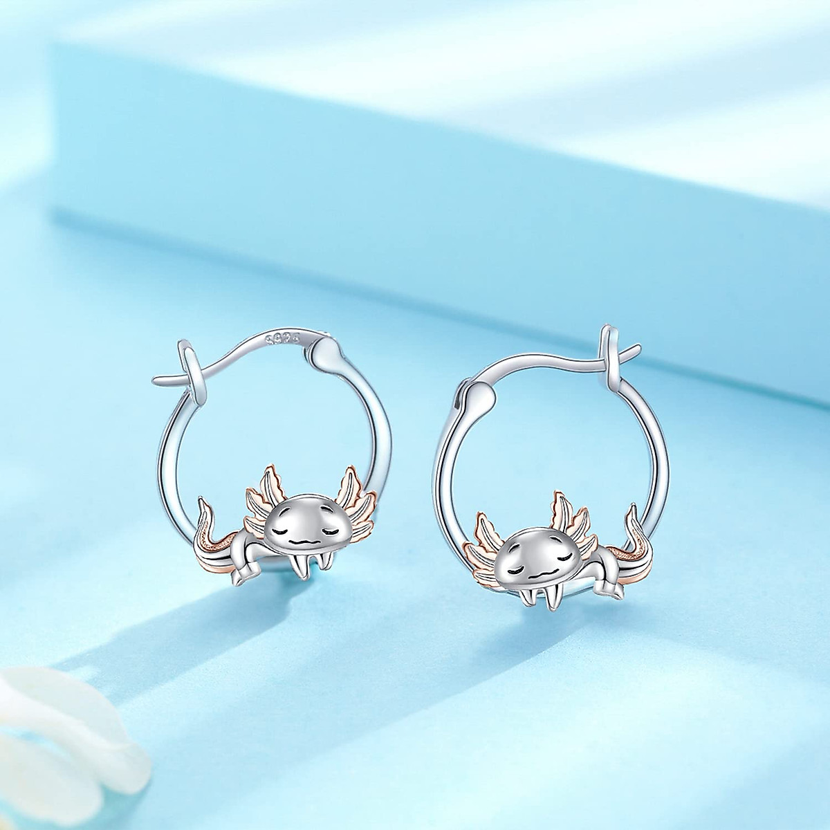 Axolotl Hoop Earrings Hypoallergenic 925 Sterling Silver Cute Animal Mexican Axolotl Earring for Women Axolotl Jewelry Gifts