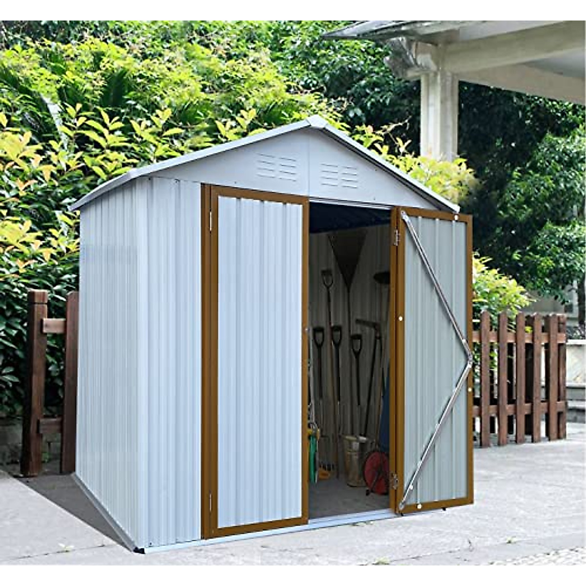 Evedy 6' x 4' Outdoor Storage Shed, Metal Tool Sheds, Heavy Duty Storage House with Door & Lock for Backyard Patio Lawn to Store Bikes, Tools, Lawnmowers