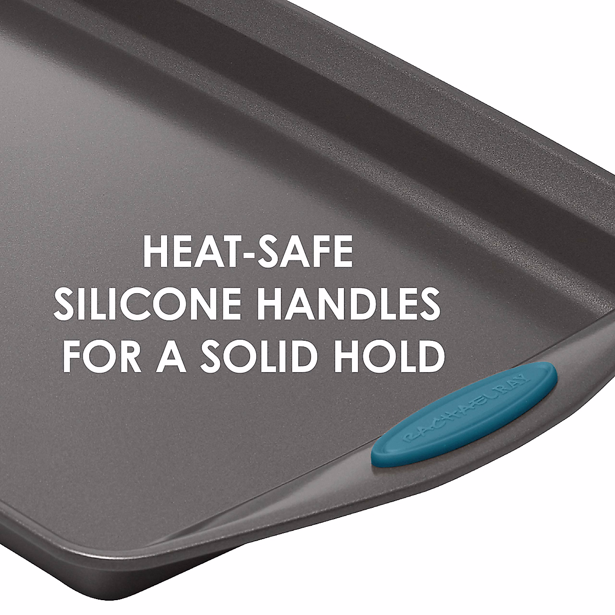 Rachael Ray Yum-o! Bakeware Oven Lovin' Nonstick Loaf Pan, 9-Inch by 5-Inch Steel Pan, Gray with Marine Blue Handles