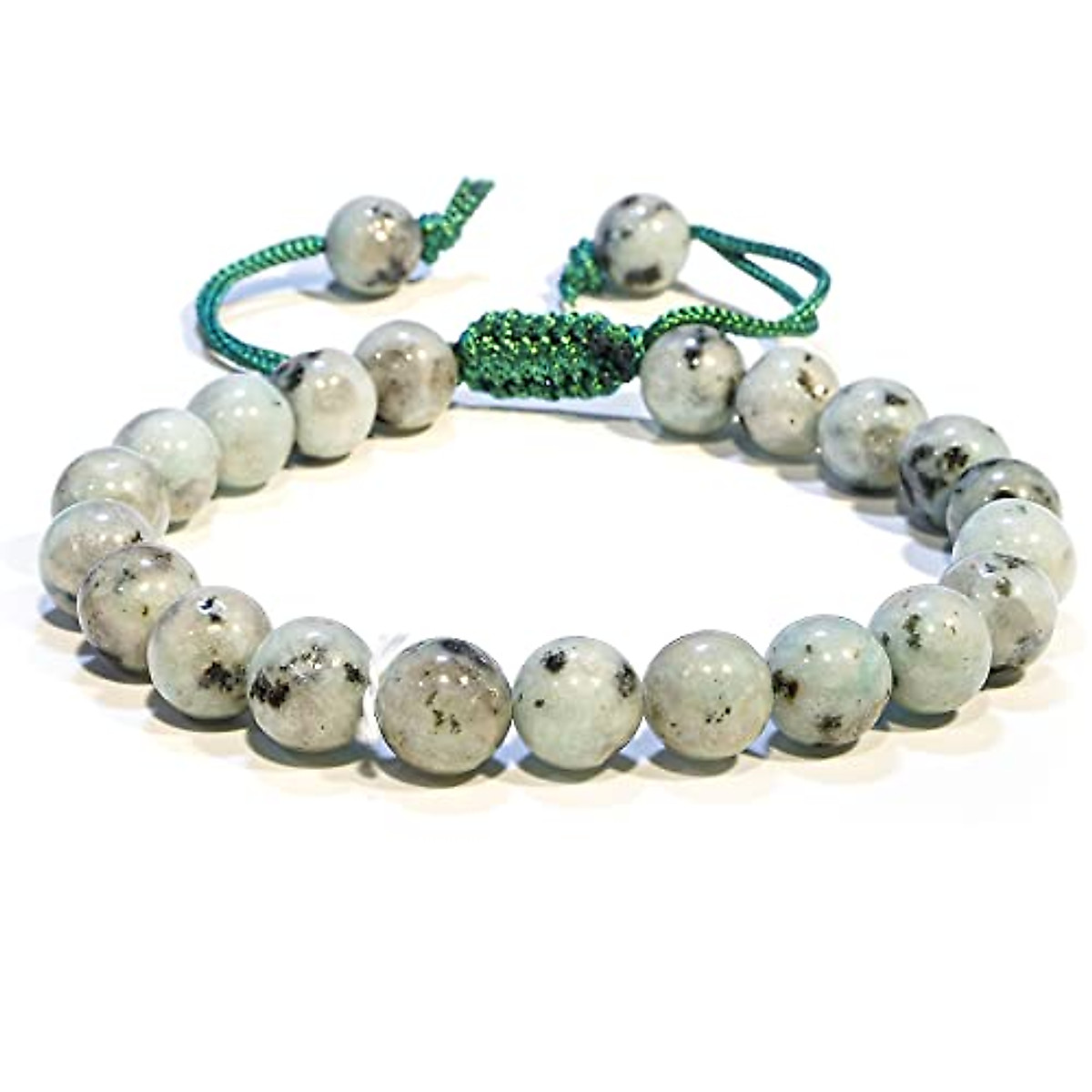 Adjustable Crystal Bracelet – Kiwi Jasper Gemstone Bead Bracelet – Chic Gemstone Bracelet for Men and Women – 8mm Round Healing Crystal Bead Bracelets (Kiwi Jasper)