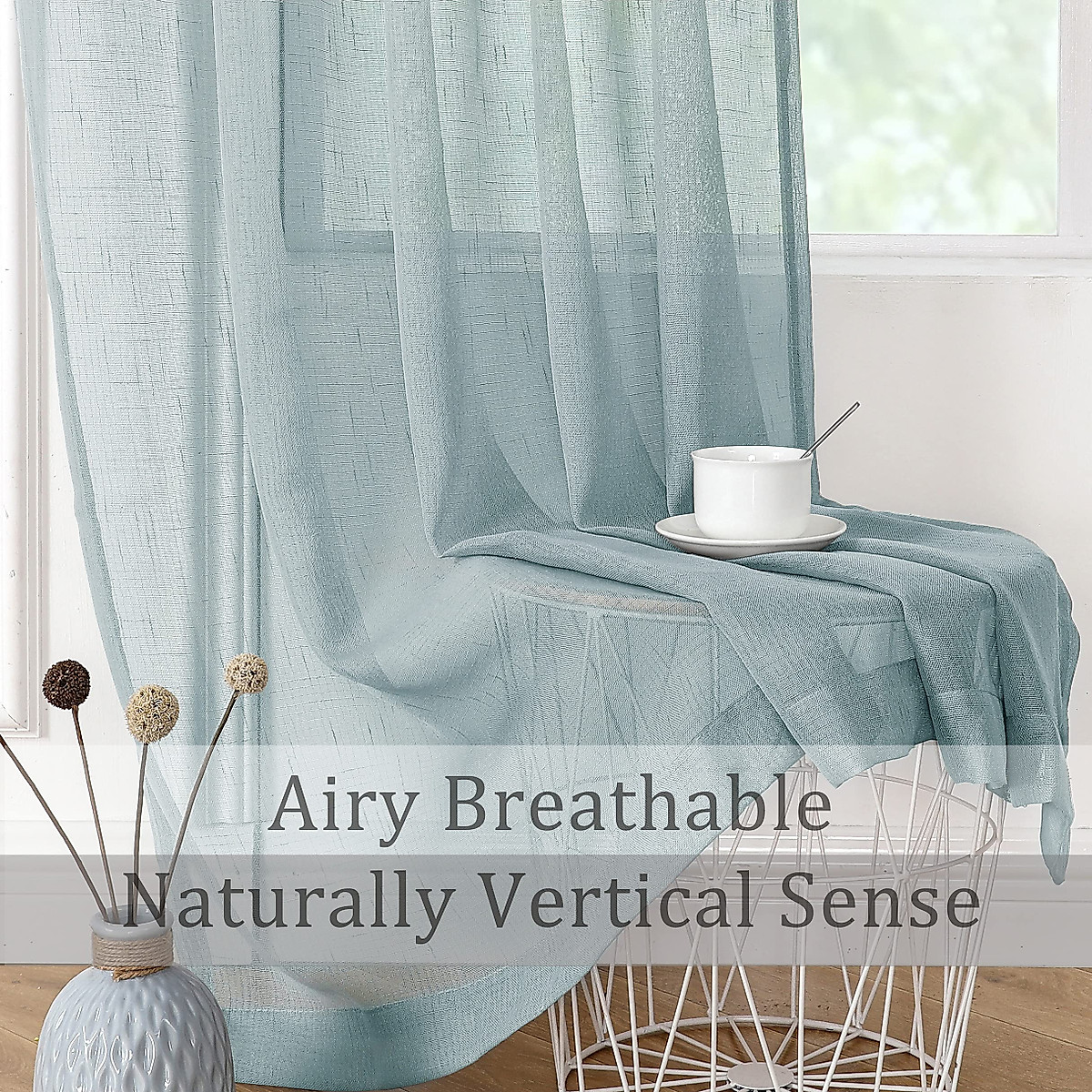 Spa Linen Sheer Curtain Panel Pairs 84 Inches Long with Grommets/Eyelets Rustic Window Treatment Drapery Sets for Living Room Bedroom Farmhouse, 54"x84", 2 Panels