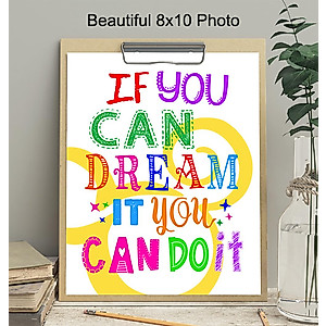 Motivational Quote Home Decor - Cute Mouse Inspirational Gift for Fans - Room decoration Wall Art Poster print for Boy, Girl or Kids Bedroom, Baby Nursery - If You Can Dream It 8x10 Unframed