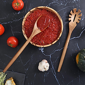 MornHalo 2PCS Acacia Wooden Spoons For Cooking-14 Inch Smooth Finish Cooking Spoons-Comfortable Grip Wood Spoons for Cooking - Non-Stick Cooking Utensils (Cooking Spoon Set 5pcs)