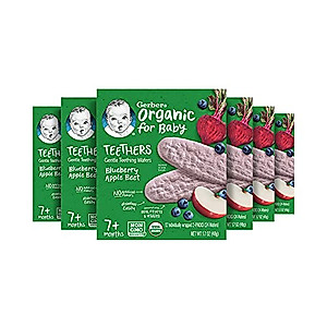 Gerber Snacks for Baby Teethers, Organic Gentle Teething Wafers, Blueberry Apple Beet, 1.7 Ounce, 12 Count Box (Pack of 6)