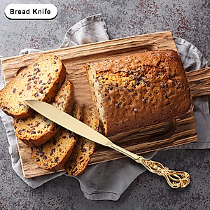 BSTKEY Gold Cake Knife and Server Set, Cake Pie Pastry Servers Crown Shape Handle Vintage Cake Serving Set for Wedding Birthday Parties Anniversary Christmas and Events