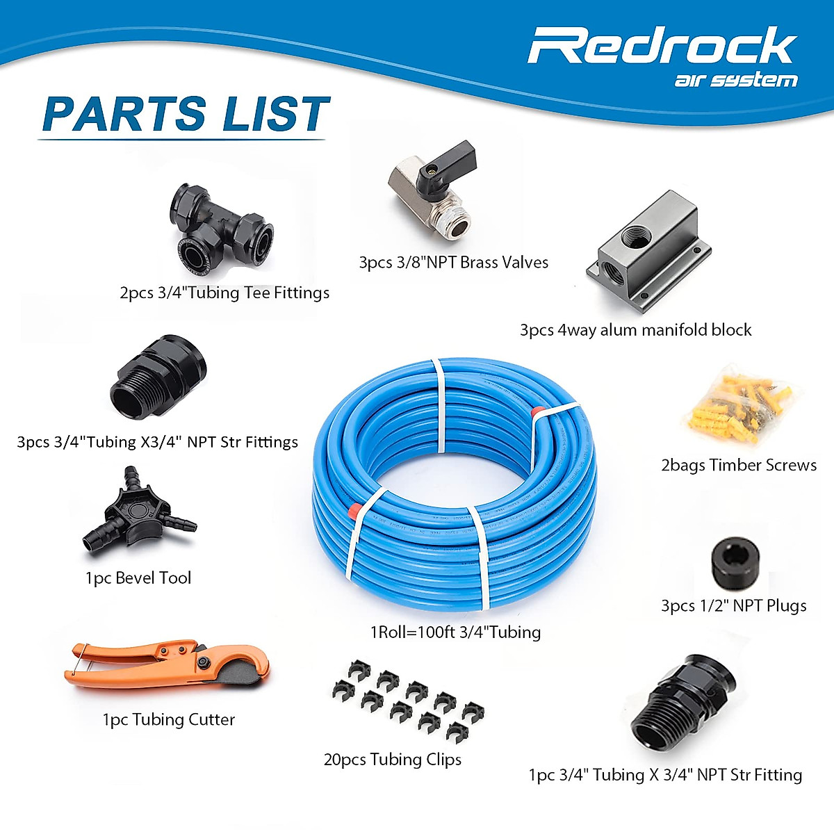 Compressed Air Piping System Pressured Leak-Proof Easy to Install 3/4" x 100 feet HDPE Aluminum Air Compressor Install kit Shop Air Hose System 200PSI ASTM F1282