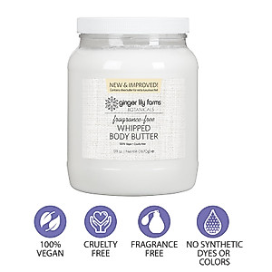 Ginger Lily Farms Botanicals Whipped Body Butter for Dry Skin, Ultra-Hydrating, 100% Vegan & Cruelty-Free, Fragrance-Free, 59 Ounces