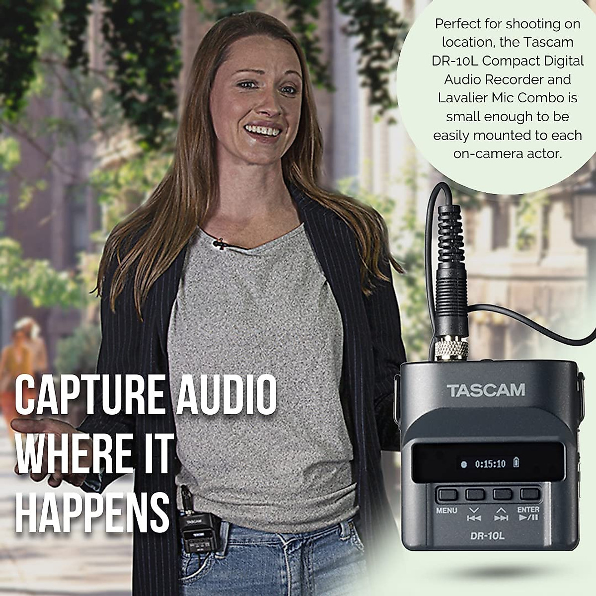 Tascam DR-10L Digital Audio Recorder and Lavalier Mic Bundled with Two 32GB SD Cards and USB 2.0 Card Reader