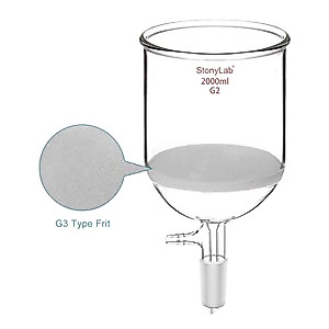 StonyLab Borosilicate Glass Buchner Filtering Funnel 1000ml with Medium Frit(G2), 155mm Inner-Diameter,145mm Depth, with 24/40 Standard Taper Inner Joint and Vacuum Serrated Tubulation (2000ml)