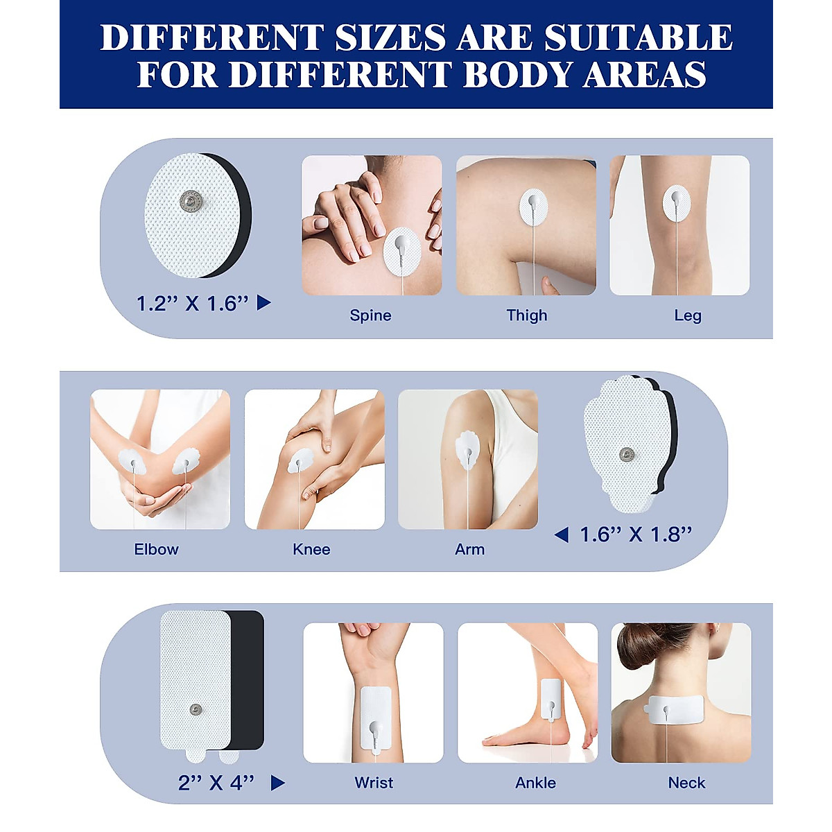 24 Pack TENS Unit Replacement Pads, Reusable Long-Lasting Self-Adhesive Non-Irritating Snap Electrodes Pad for Tens Unit with Standard 3.5mm Snap-on Connector, Compatible with Belifu, Brilnurse TENS