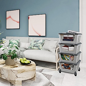 Yesdate 5-Pack Large Stackable Storage Bins, Plastci Stacking Baskets for Organizing Food