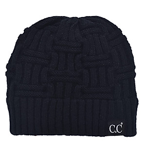 C.C Lightweight Roll-up Edge Winter Fisherman Beanie Men Women Unisex Stylish Plain Skull Hat Watch Cap (Black)