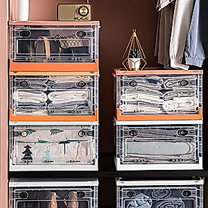 CTSNSLH 30 Liters,2 Pack Plastic Storage Bins With Wheels,Double Doors Plastic Foldable Box,Stackable Storage Bins with Lids,Plastic Bin Box for Organization,Plastic Storage Cart