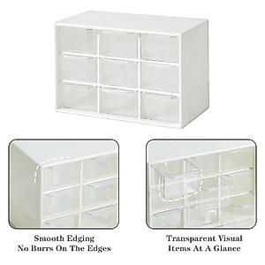Dafape Mini Storage Drawers, Small 9 Drawers Organizer Bins Stackable Clear Plastic Box for Desk Office Bedroom Kitchen Makeup Jewelries Parts Gadgets Square Trays Desktop Stationary (White)