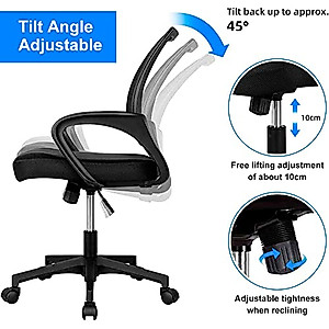 YKCUL 2 pcs Home Office Desk Chairs for Bedroom Office Swivel Chair Ergonomic Desk Chair with Arms Mesh Computer Desk Chairs for Adults Adjustable Mid Back Task Chair with Lumbar Support, Black