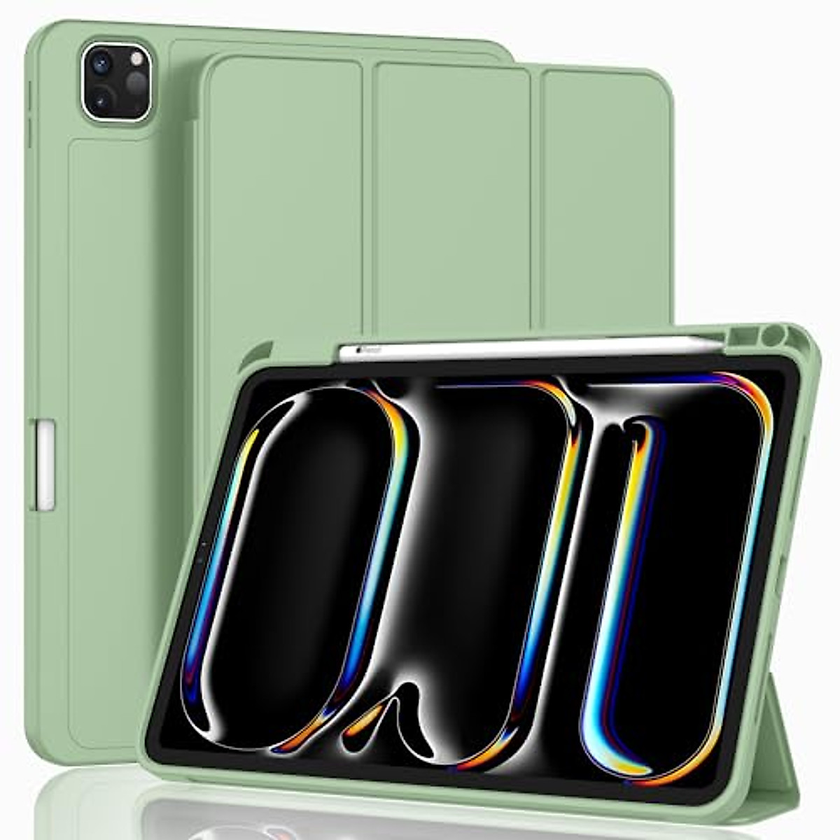 ZryXal New iPad Pro 13 Inch Case (2024 Model, 7th Generation) with Pencil Holder, Smart iPad Case [Support Pencil Pro and Pencil (USB-C)], Support Touch ID and Auto Wake/Sleep (Old Matcha Green)