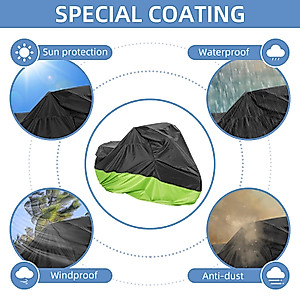 AkiiGer Adult Tricycle Cover Waterproof Outdoor, Bike Covers for 2 Bicycles, Sun Dust Wind Proof Bicycle Cover with Lock Hole, 90.6"L, Ripstop Material, Easy to Carry-Fluorescent Green