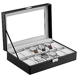 Oyydecor Watch Box PU Leather Case Organizer Wooden Storage Organizer for Storage and Display Men's & Women's Gift Business (12Slots-Gray)