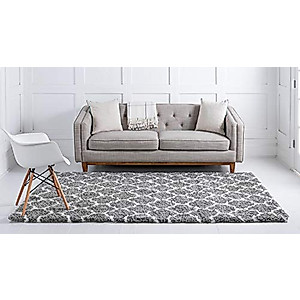 Unique Loom Rabat Shag Collection Area Rug - Marble (5' 1" x 8' Rectangle, Gray/ Ivory)