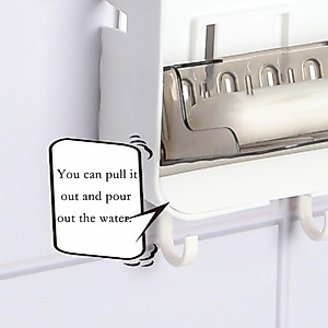 RAMFIYN White Plastic Wall Mounted Soap Saver for Shower with Hanger for Bath Ball, Adhesive Wall Mount Self Draining Soap Dish for Bathroom Flip-top Soap Box