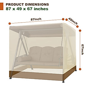 Outdoor Swing Cover Waterproof Durable Patio 3 Triple Seater Hammock Swing Glider Cover 87x49x67 inches All Weather Protection Outdoor Garden Furniture Covers (Beige)