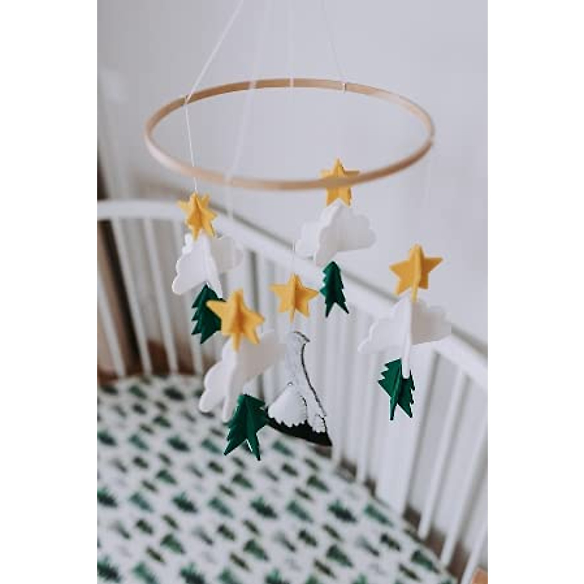 Sorrel + Fern Baby Crib Mobile (Starry Woodland Night, Long Evergreen) - Nursery Decoration Ceiling Mobile and Baby Shower for Boys & Girls